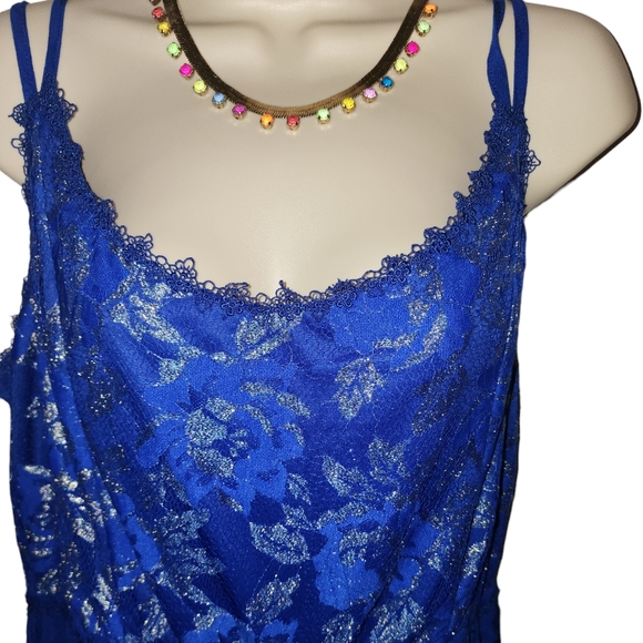 white birch | Other | Metallic Lace Romper Royal Blue | Poshmark